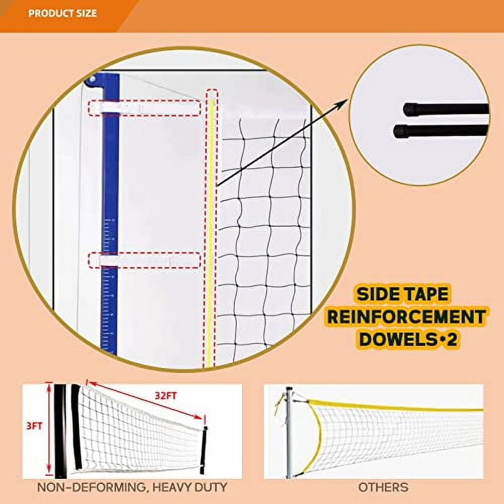 Professional Volleyball Net Outdoor Heavy Duty Volleyball Net for Backyard 32x3FT Volleyball Net ...