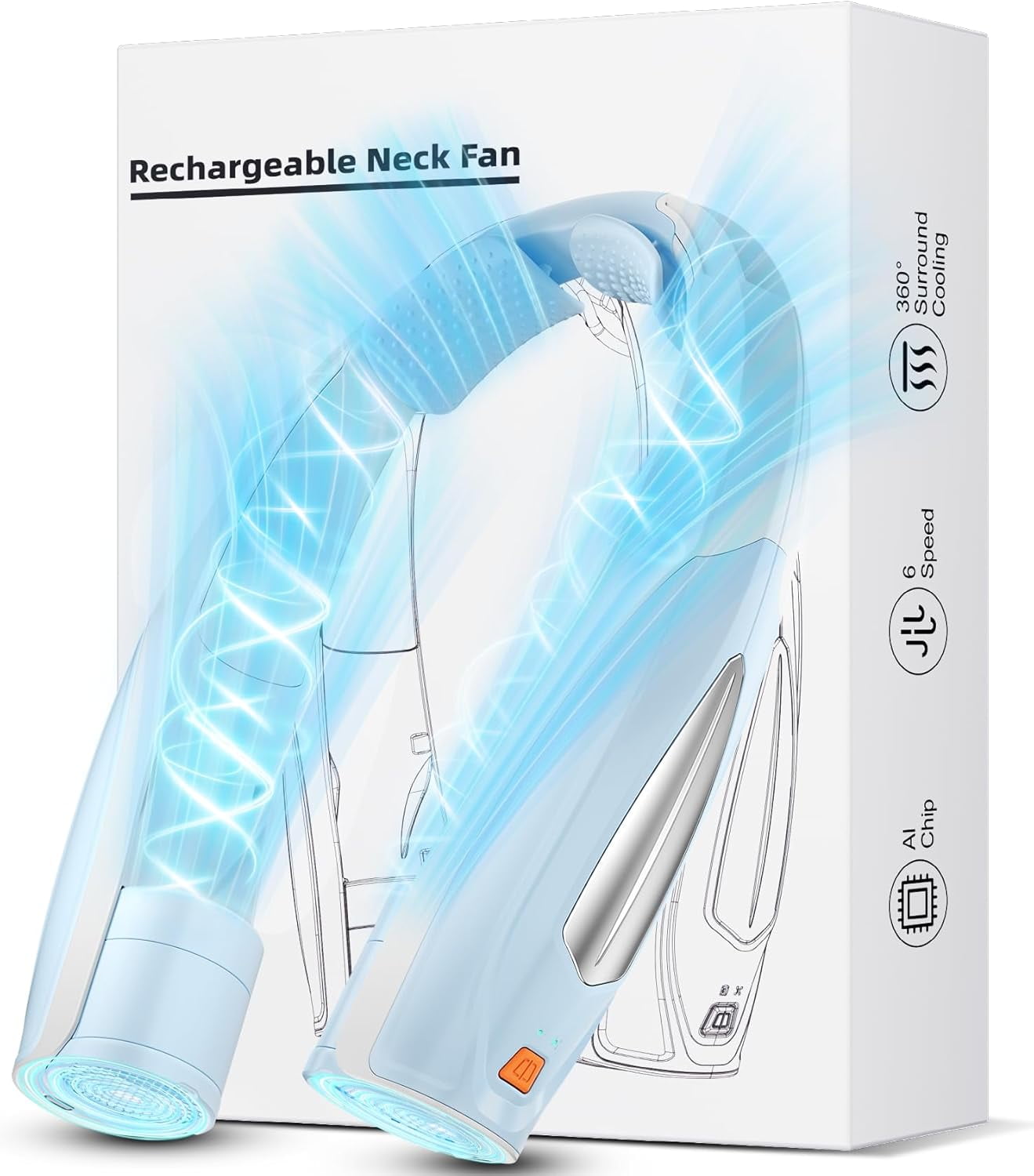 Professional Wearable Personal Fan, Lightweight Rechargeable Neck Fan ...