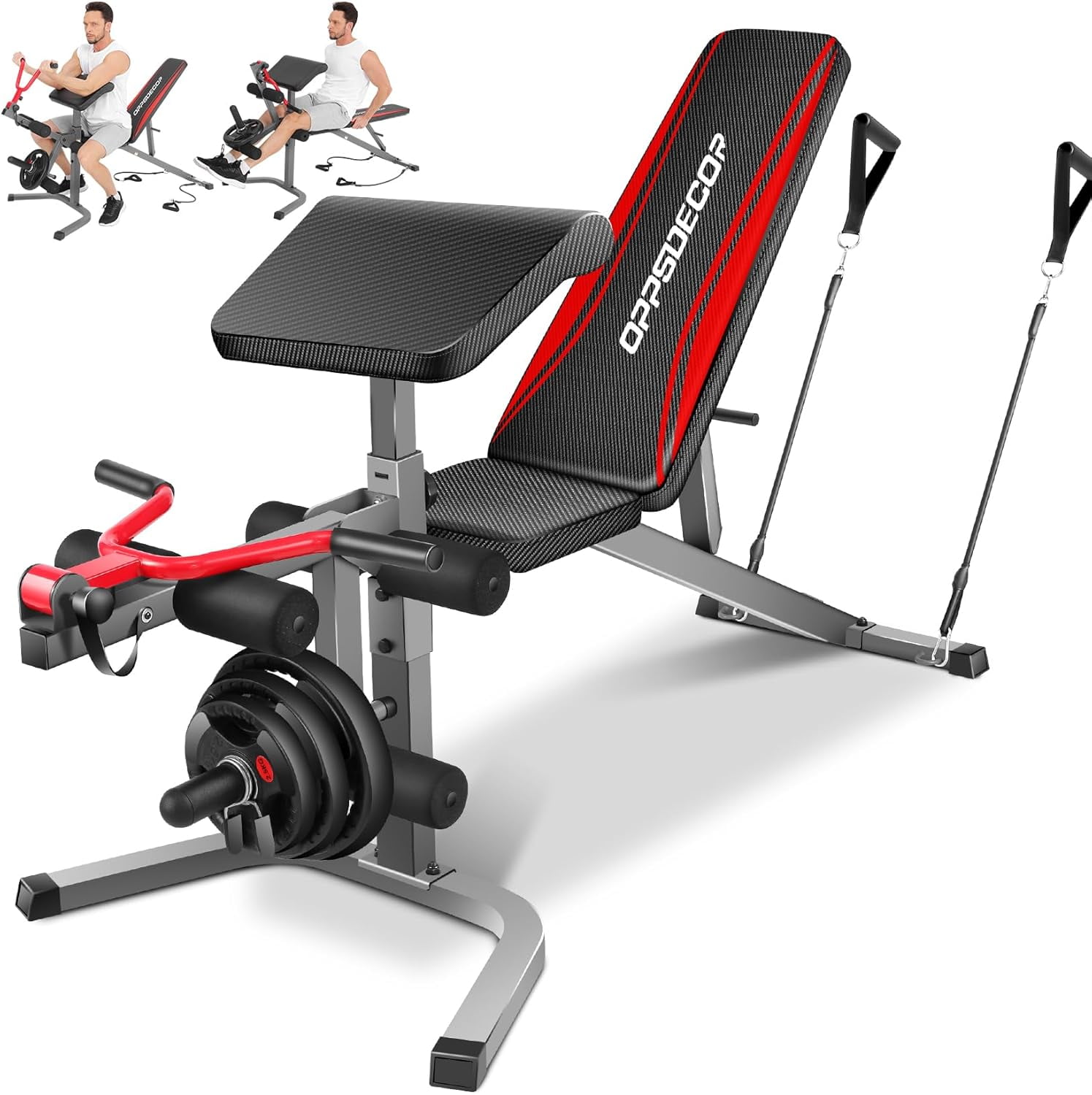 Professional Weight Bench with Leg Extension & Leg Curl & Preacher Curl, Heavy-Duty Adjustable ...