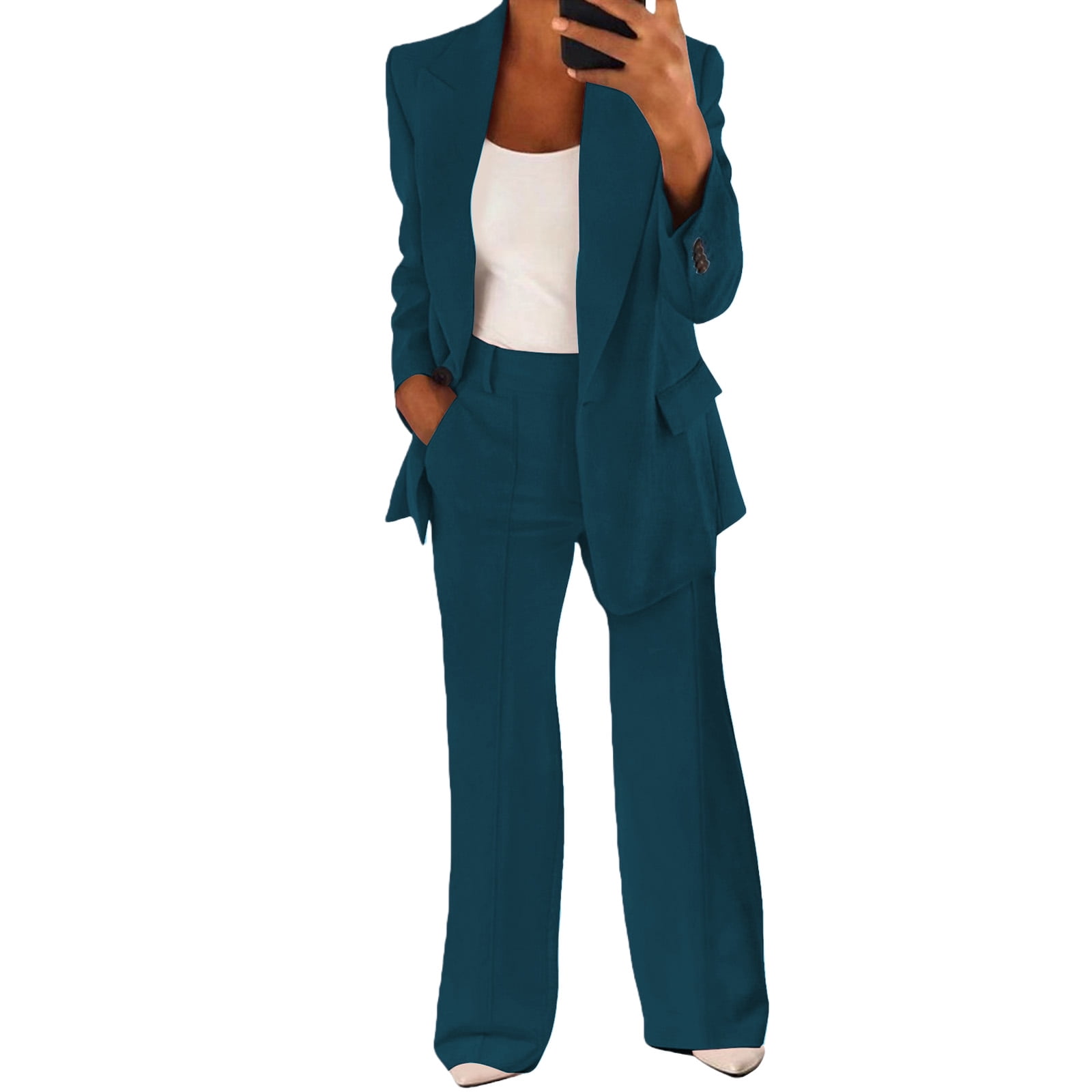 Professional Women Suit Set Autumn Jackets and Wide Leg Pant Wrinkled ...