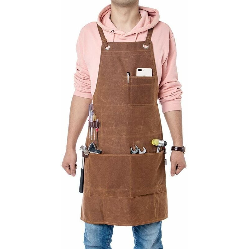 Professional Work Apron with Tool Pockets, Heavy-Duty Waxed Canvas for ...