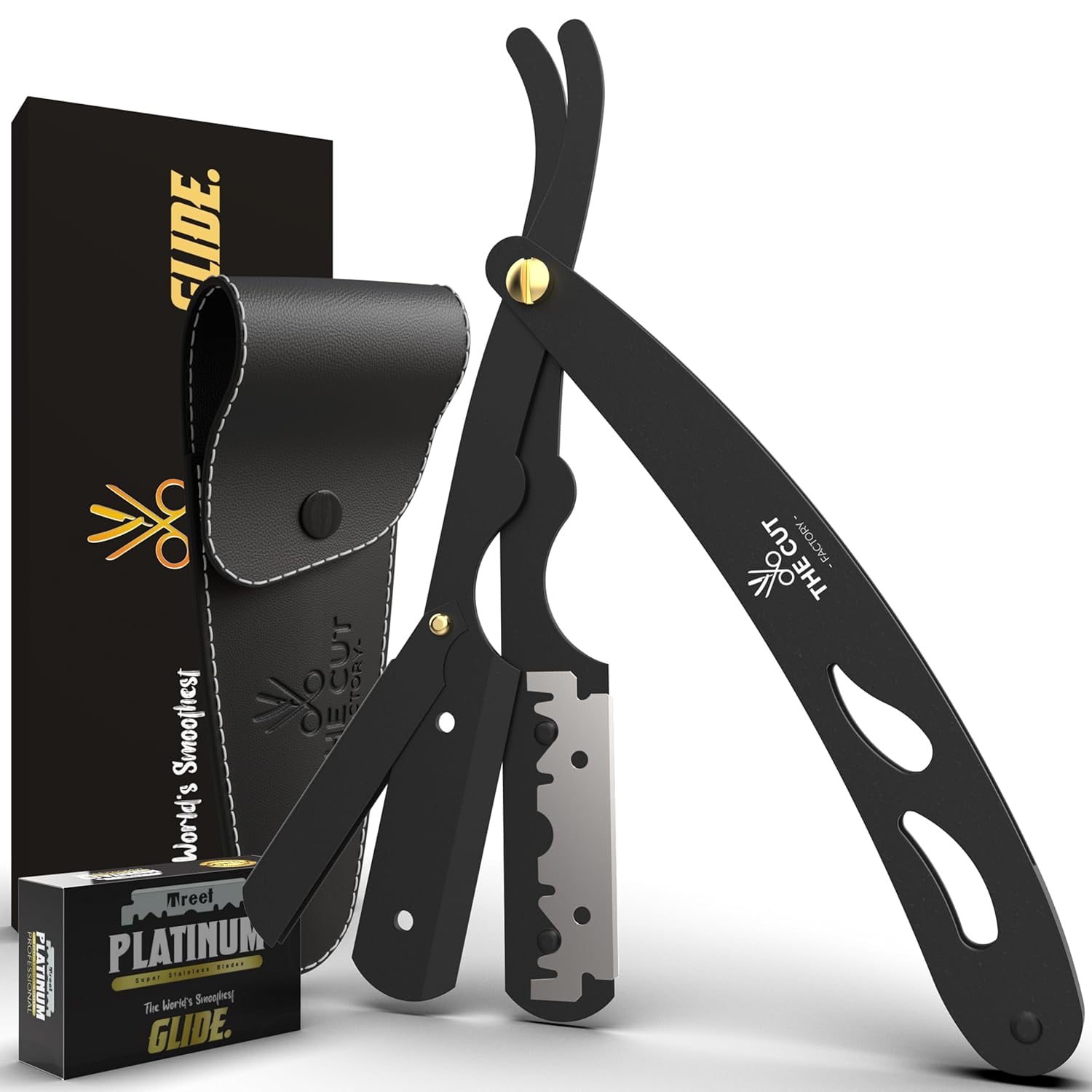 Professional barber's straight-edge razor with high-carbon steel blades ...
