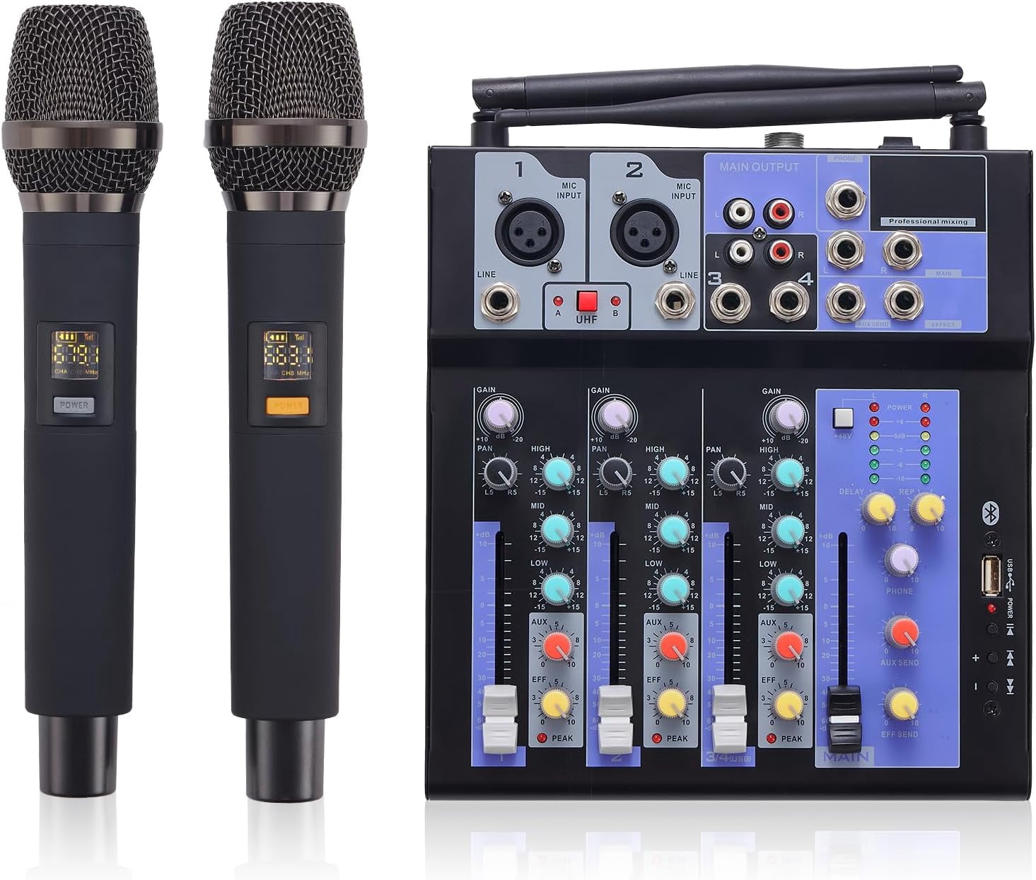 Professional o Mixer with Dual Wireless Mic, 4 Channel Board Sound DJ ...