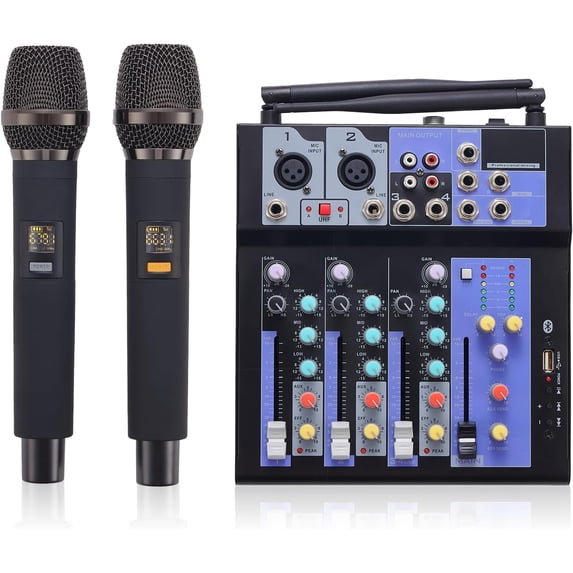 Professional o Mixer with Dual Wireless Mic, 4 Channel Board Sound DJ ...