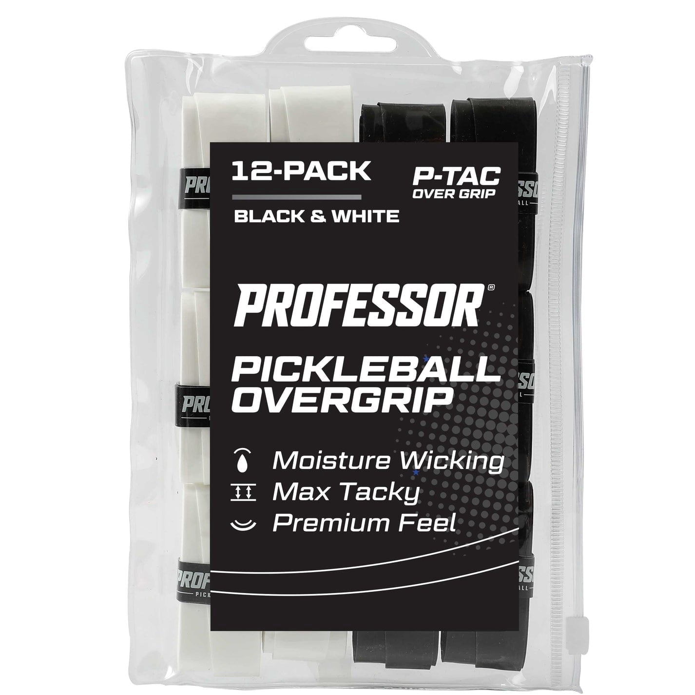 Professor Pickleball P-Tac Overgrip Black & White - 12 Pack - Walmart.com