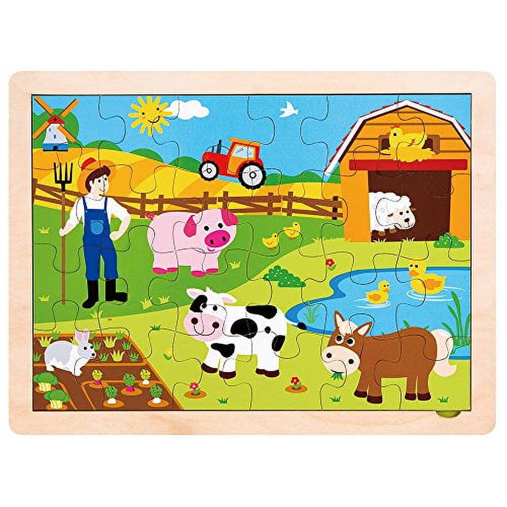 Professor Poplar's Busy Barnyard Animals Inset Wooden Jigsaw Puzzle, 24 ...