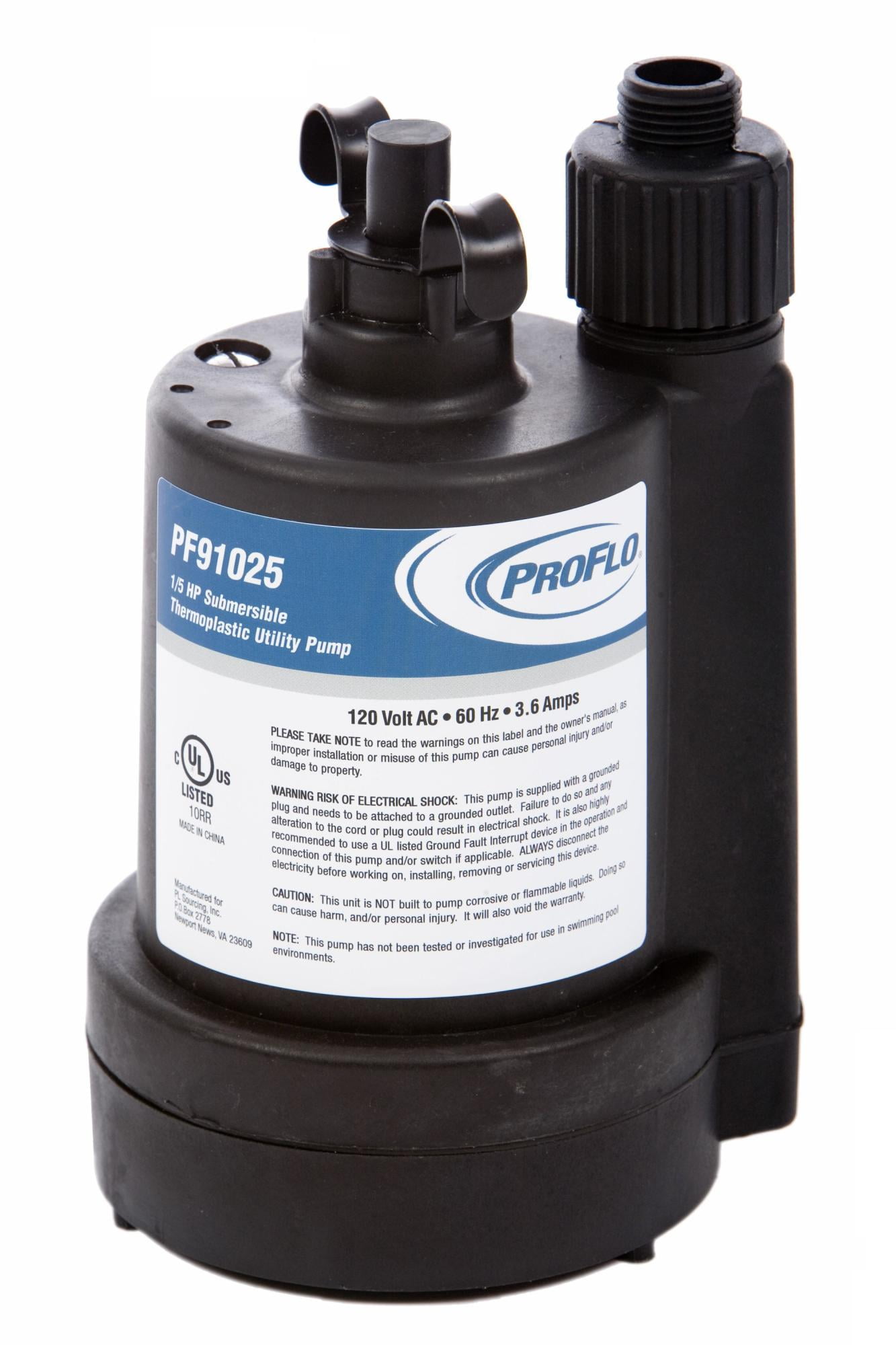 Proflo Pf91025 1/5 Hp Thermoplastic Submersible Utility Pump - Walmart.com