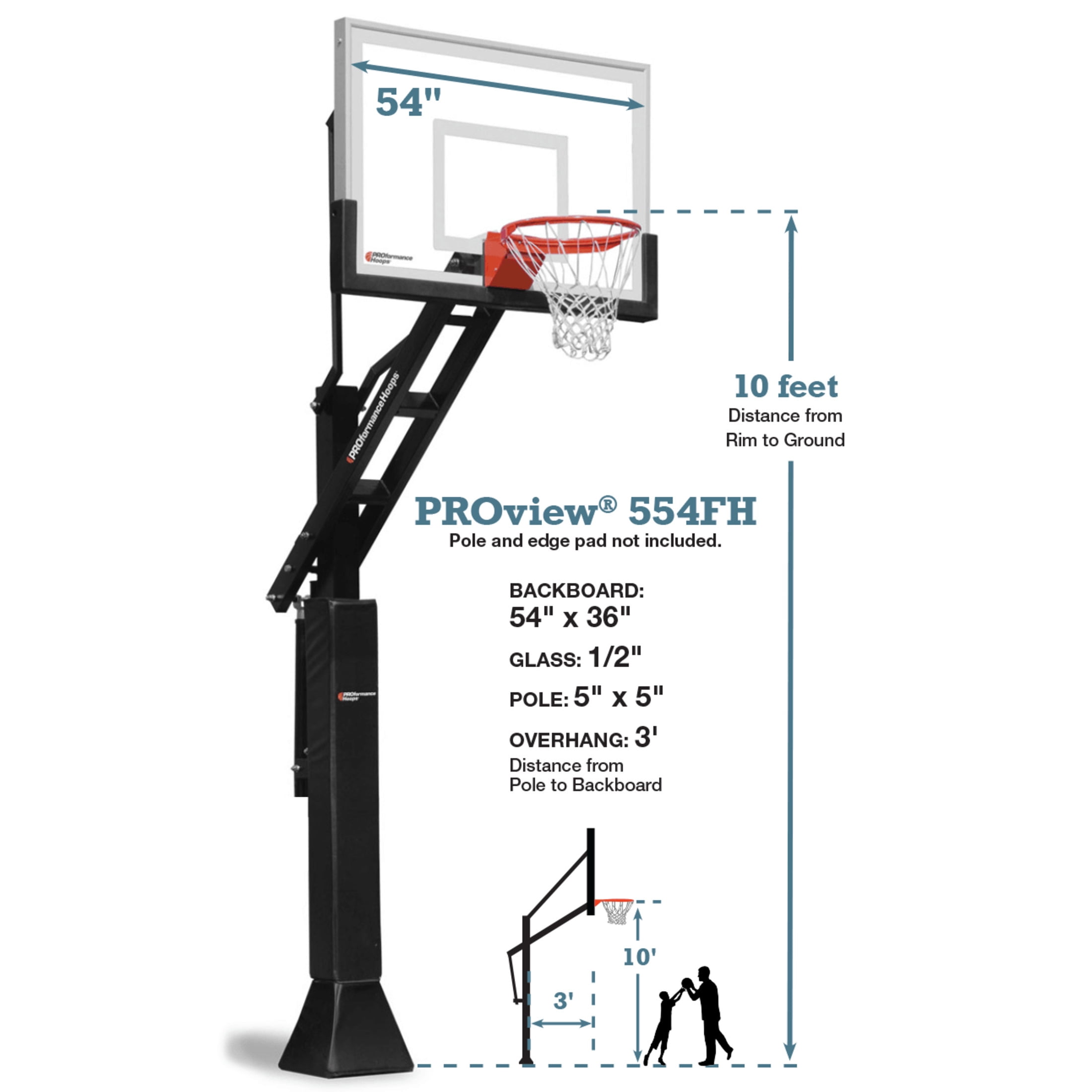 Proformance Hoops Proview Fixed Height Commercial Basketball Hoop ...