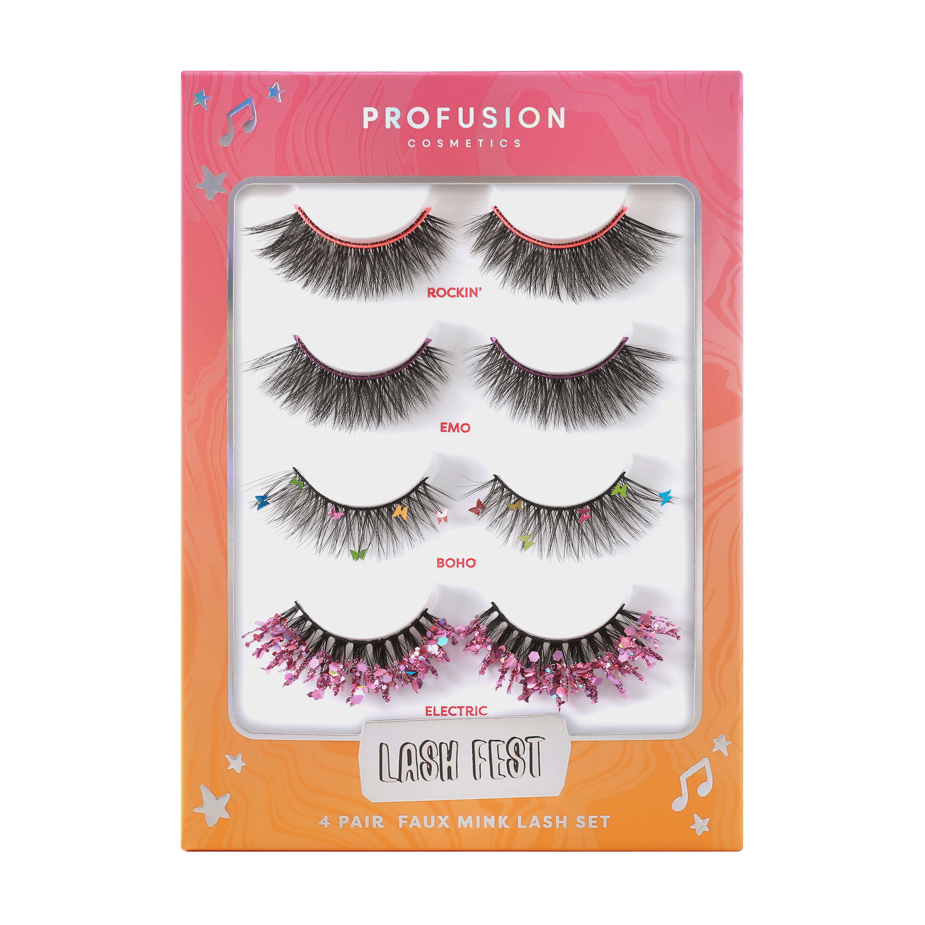 Profusion Cosmetics Festival Lash Fest - 4 Pair Faux Mink Eyelash Set ...