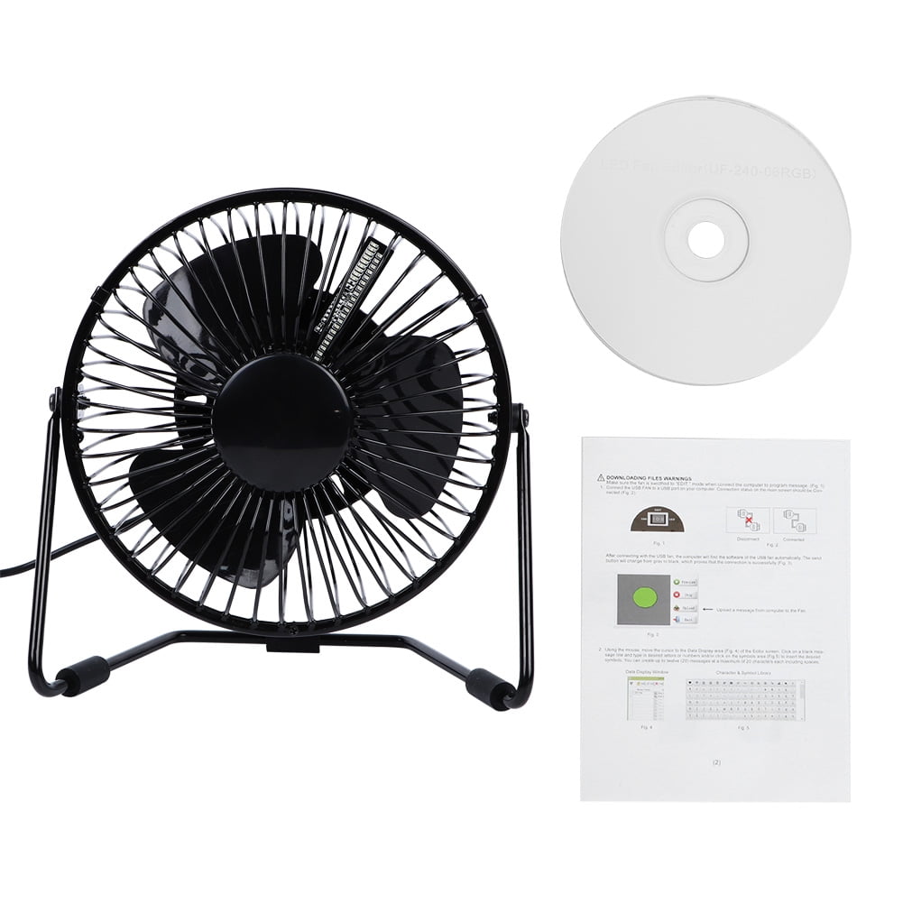 Programmable 360° Rotation USB LED Desk Fan - RGB Table Cooling Fan ...