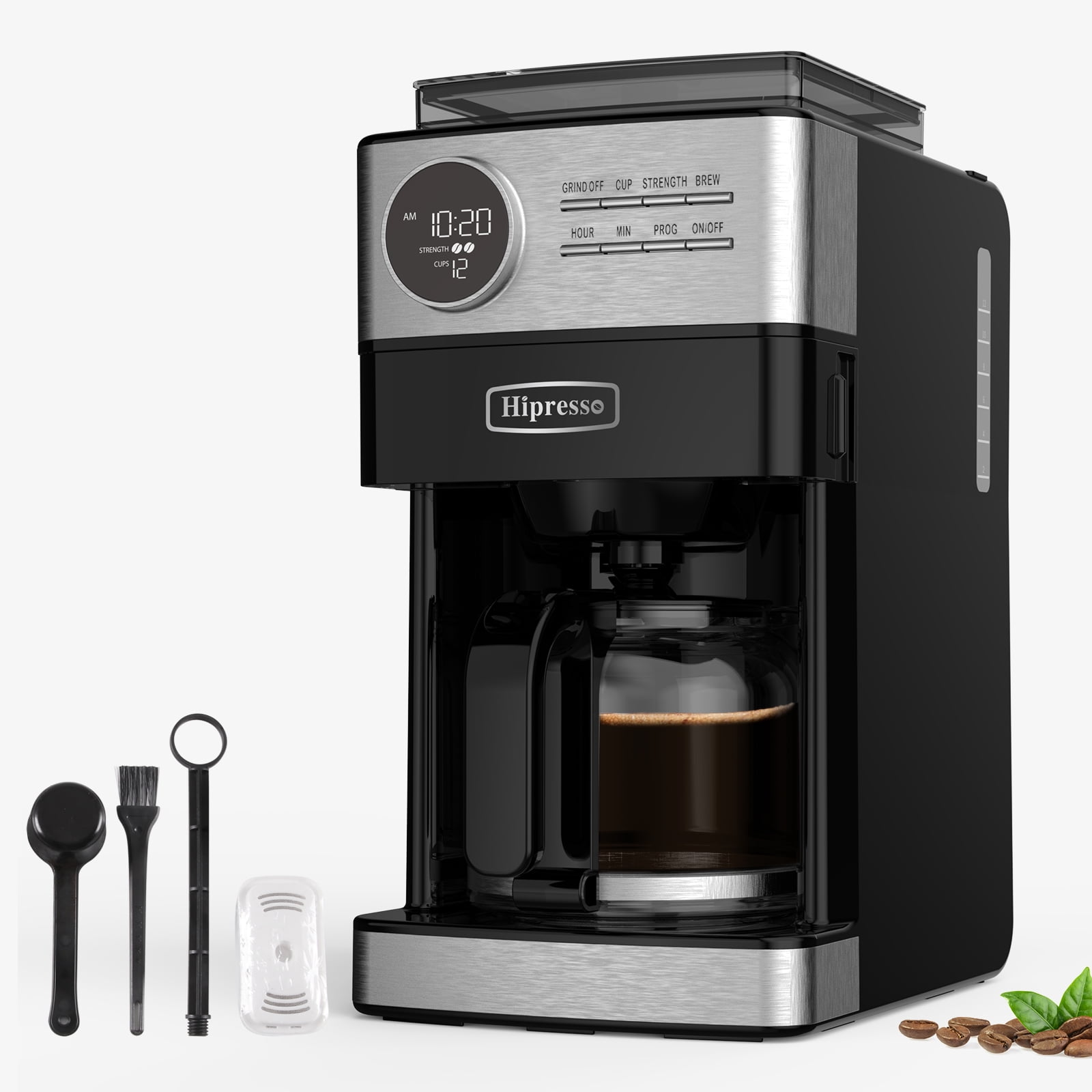 Programmable Drip Coffee Maker with Burr Grinder,12 Cups,Black ...