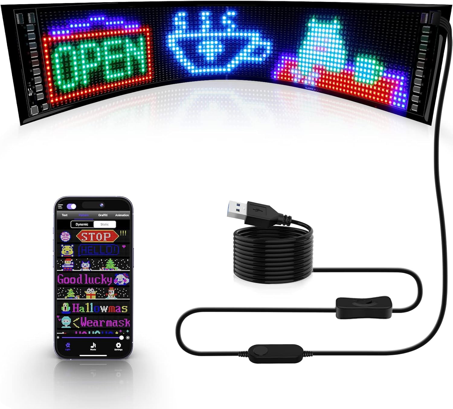 Programmable Huge Bright Signs, 27''x5'' 5V, App Control Custom Text ...