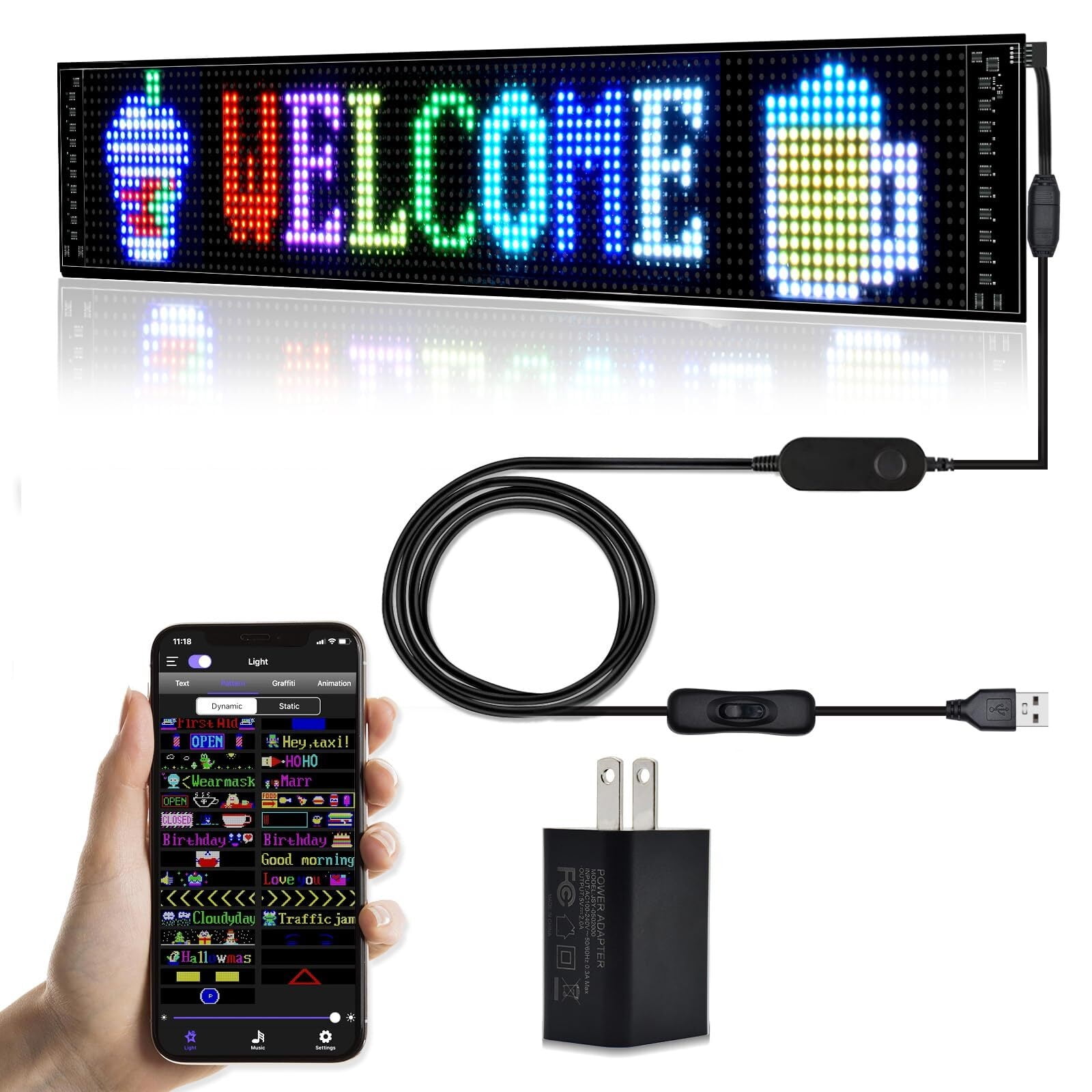 Programmable LED Signs,Flexible Scrolling LED Display,Bluetooth APP Control,Edit Text, Graffiti ...