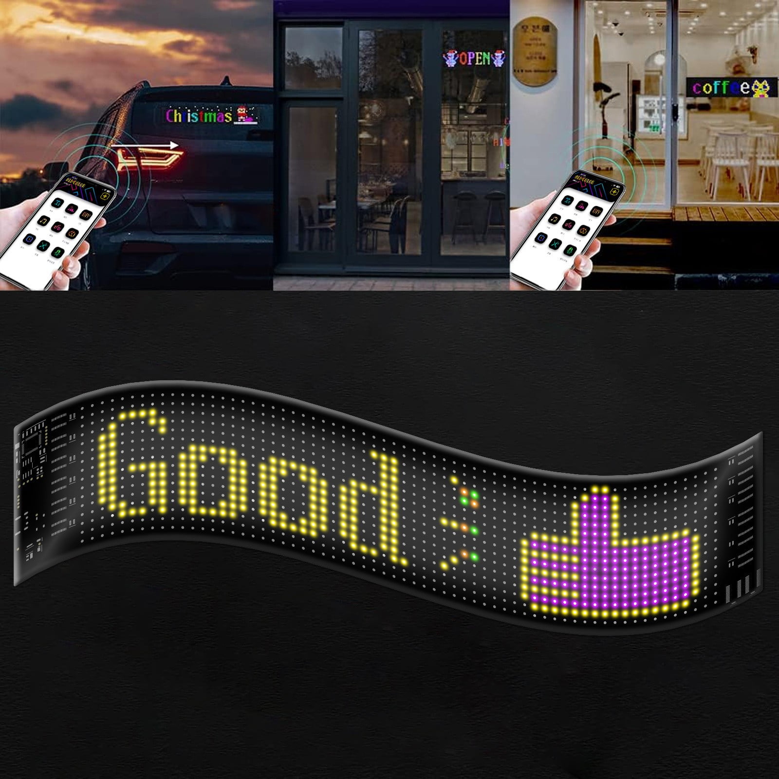 Programmable Led Sign, 15''x4'' Pre-made Animations & Customizable Text ...