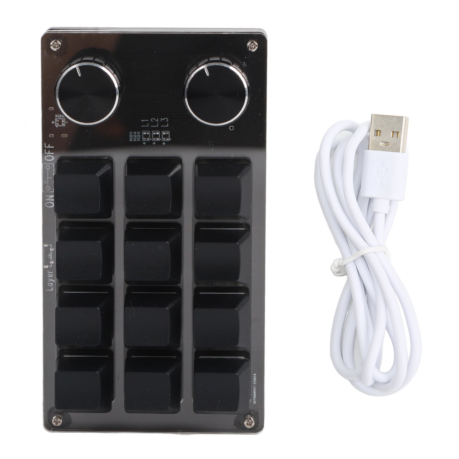 Programmable Macro Keyboard 2 Knobs Blue Switch Black 12 Keys Mini ...