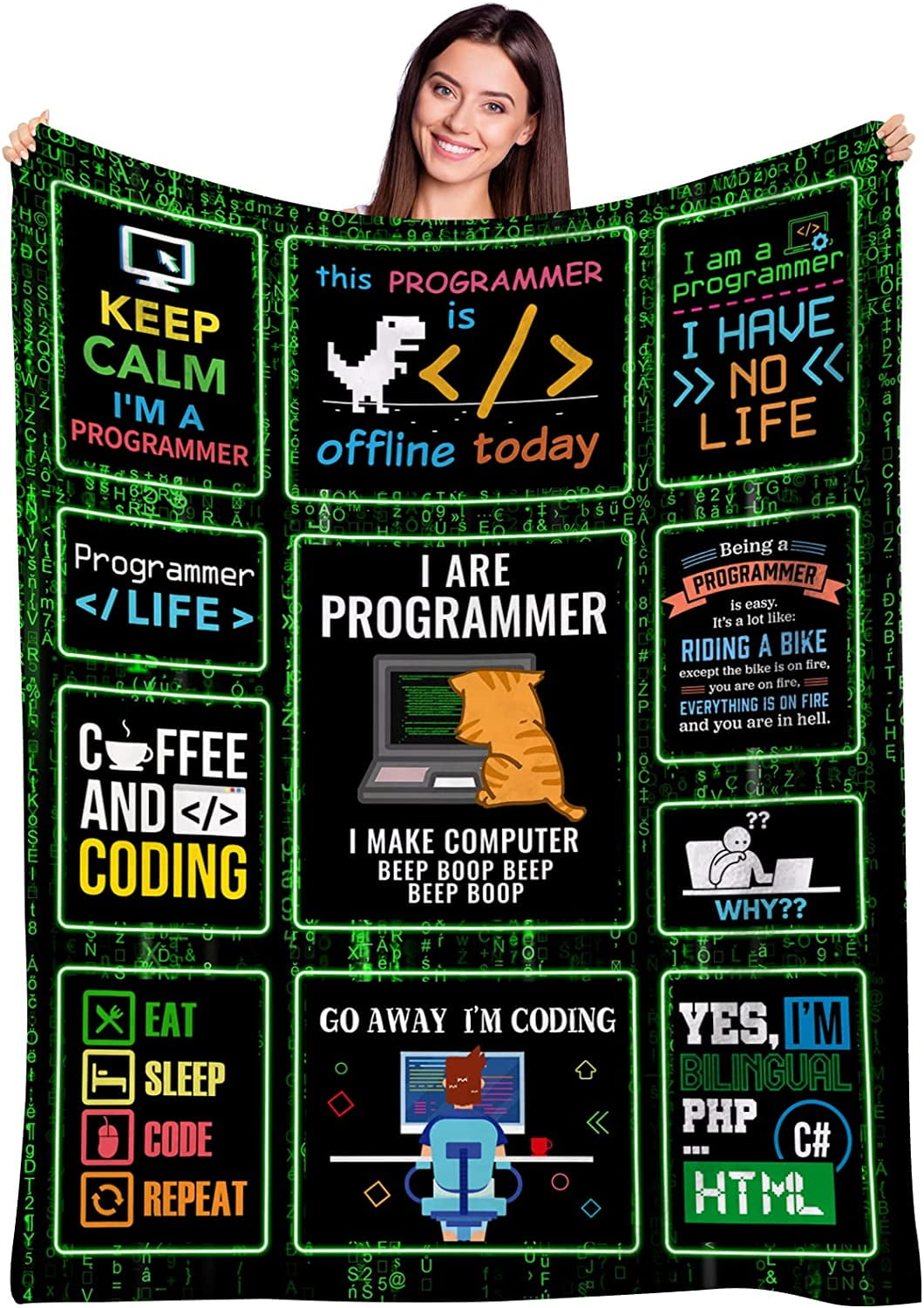 Programmer Blanket, Coding Computer Programmer for Men Women, Funny Coders Geek Personalized ...