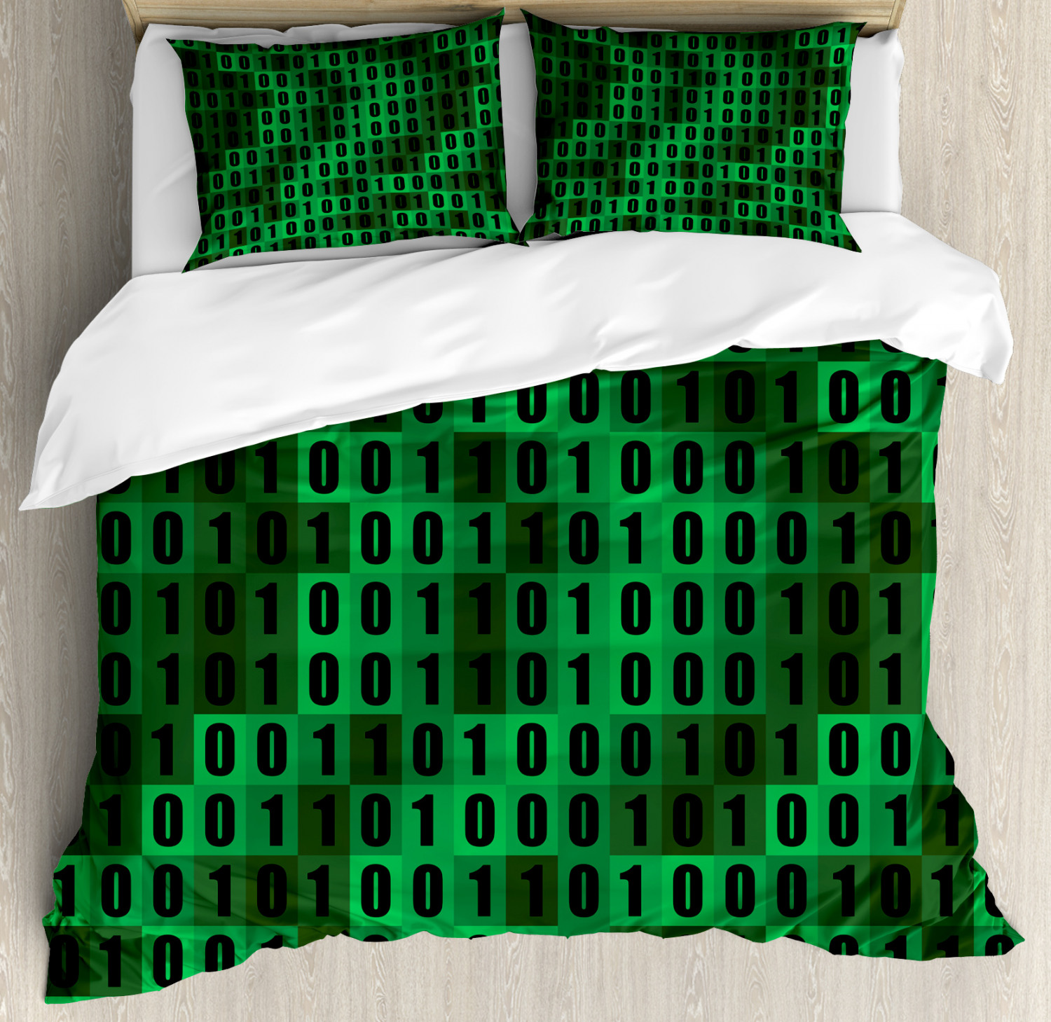 Programmer Duvet Cover Set, Computer Data Bits Process Themed Greenish Binary Programming Code ...