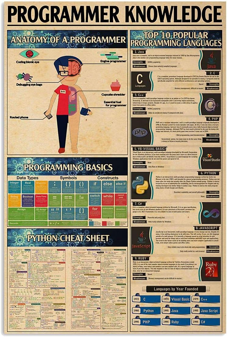 Programmer Knowledge Metal Tin Signs Computer Programming Study Guide Retro Poster Programmers ...
