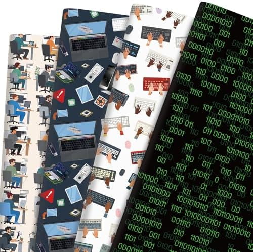 Programmer Wrapping Paper 12 Sheets Coding Themed Gift Wrap,Keyboard ...