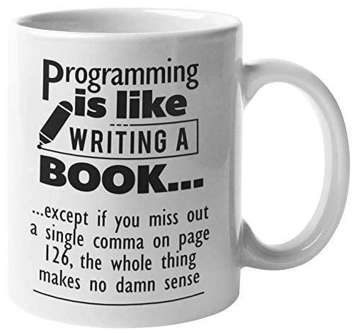 Programming Is Like Writing A Book. Funny Programmer Codes Coffee & Tea ...
