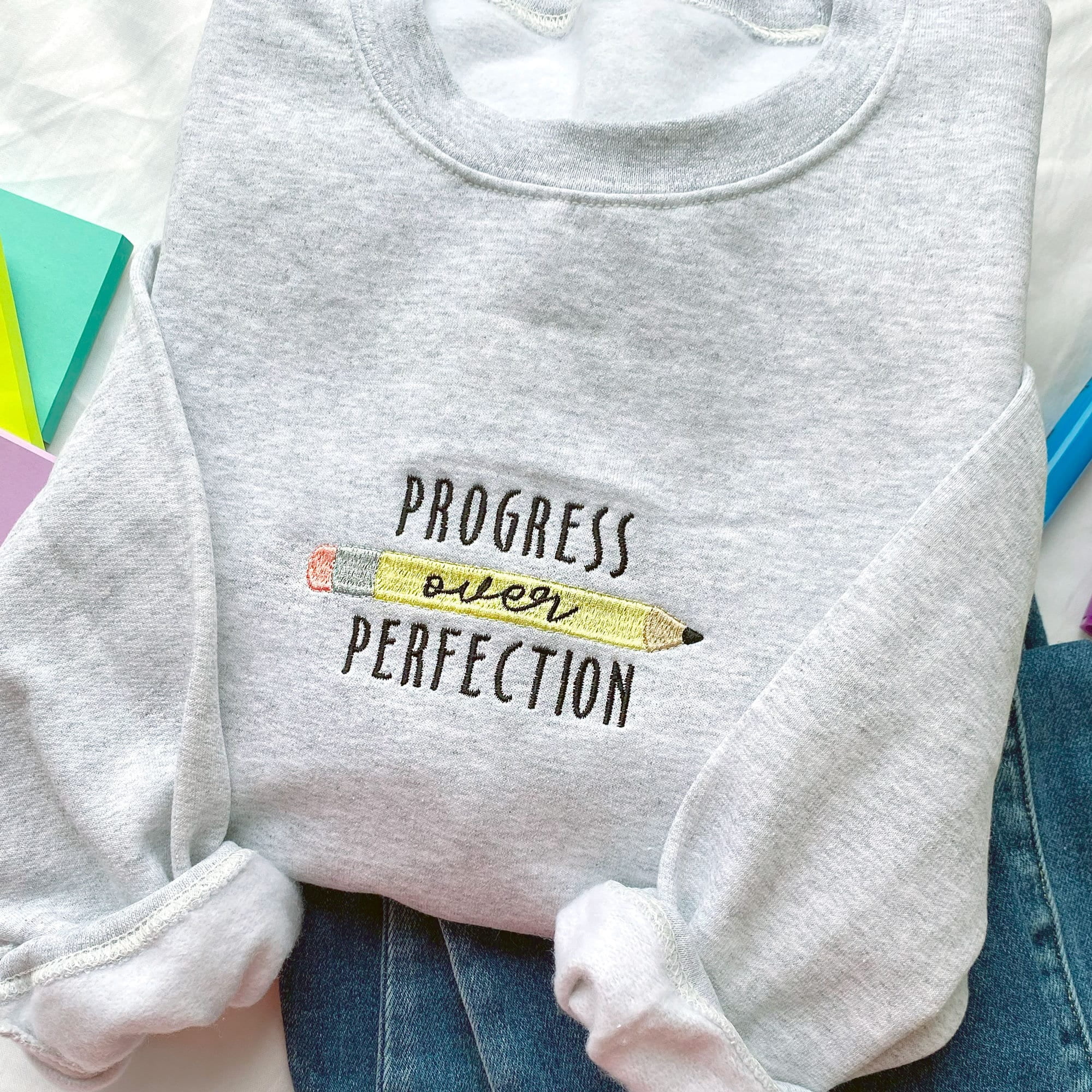 Progress Over Perfection Embroidered Gemma Crewneck Sweatshirt | Cozy ...