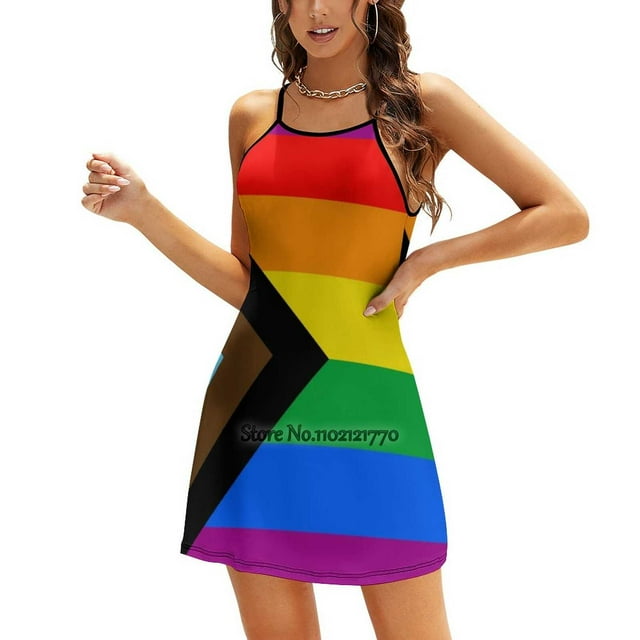 Progress Pride Flag Back Lacing Backless Dress Square Neck New Plus ...