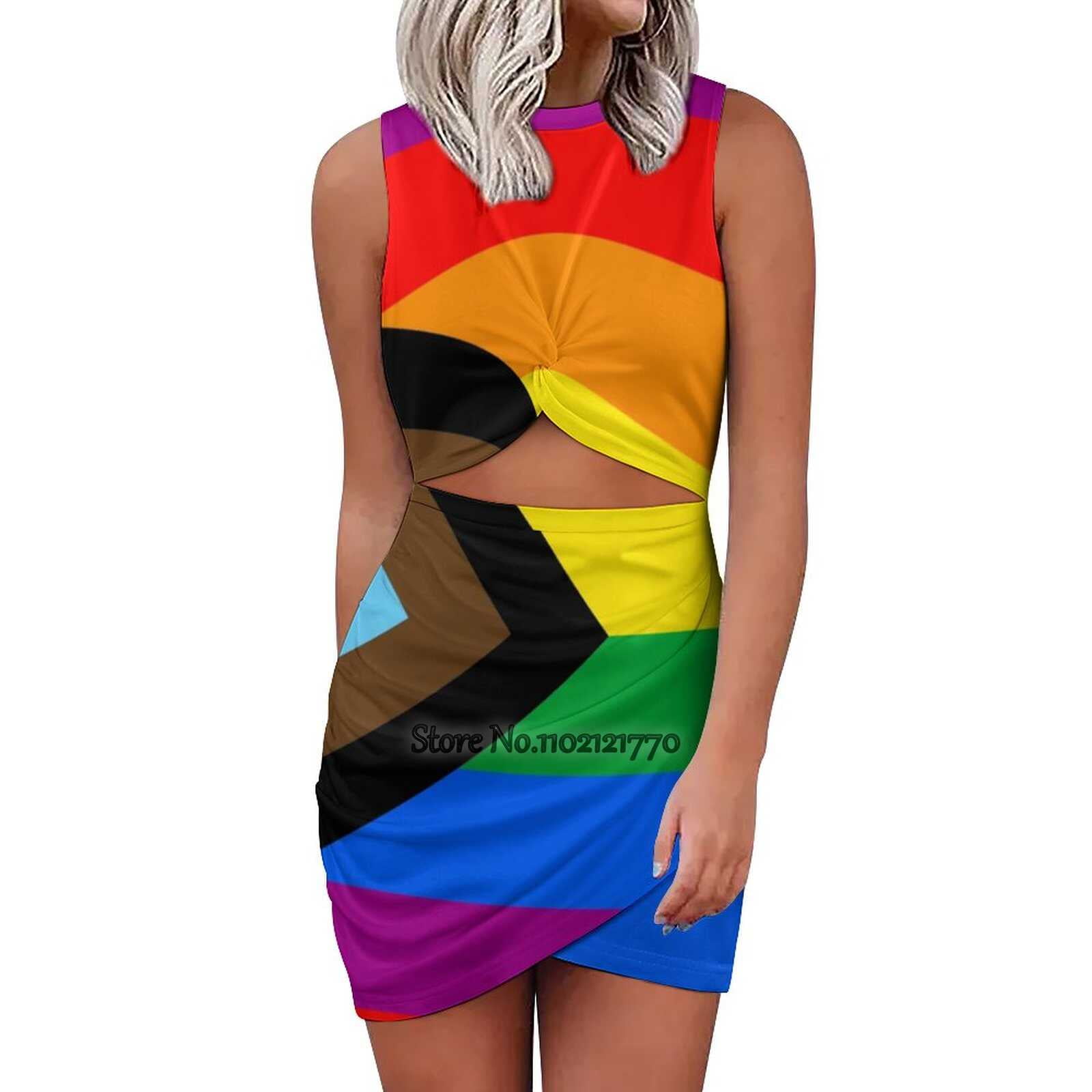 Progress Pride Flag Back Lacing Backless Dress Square Neck New Plus ...