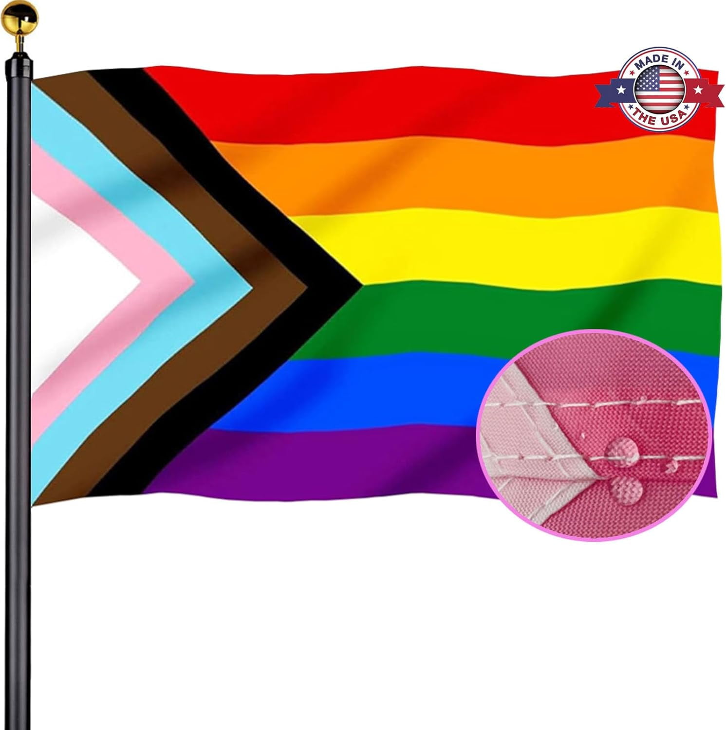 Progress Pride Flags 3x5 Outdoor Made in USA- Sewn Stripes Rainbow Flag ...