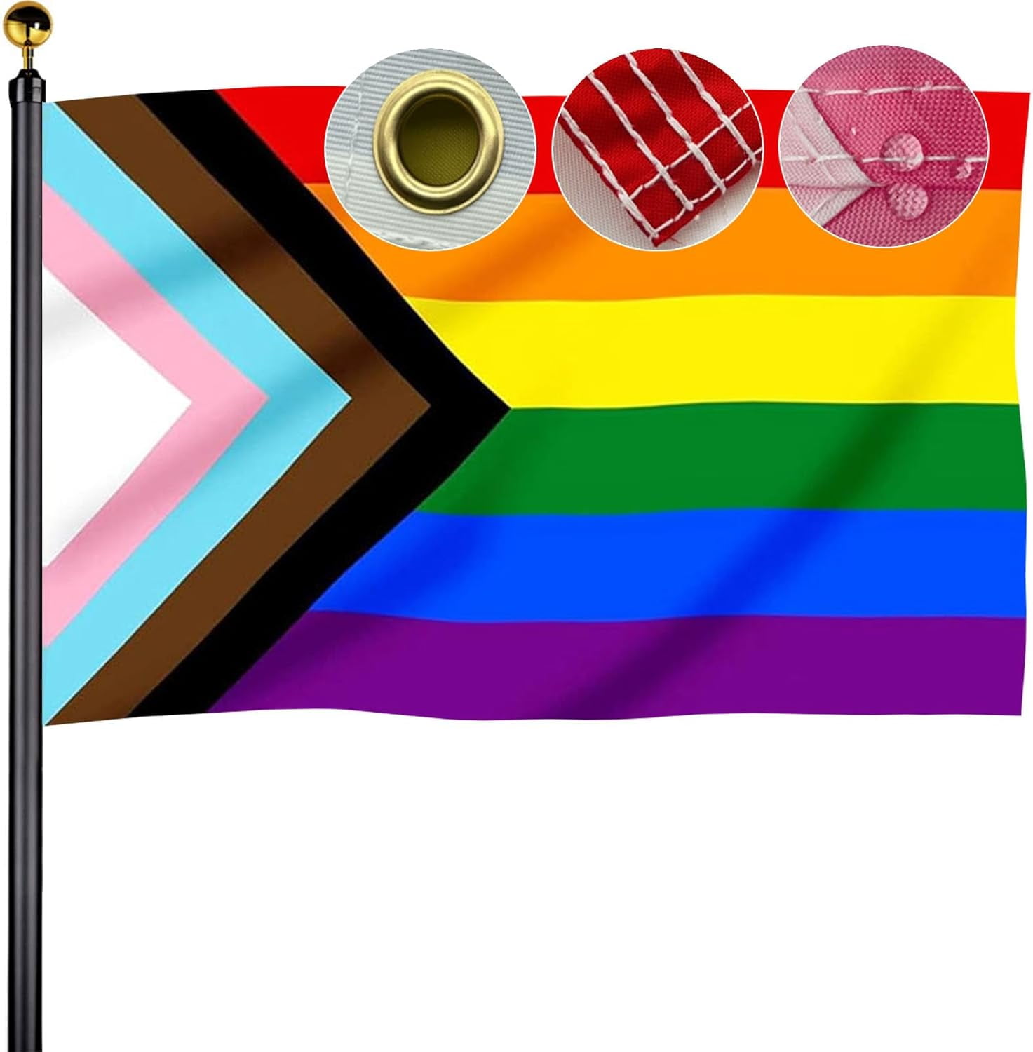 Progress Pride Flags 3x5 Outdoor Sewn Stripes Rainbow Flag Banner Heavy ...