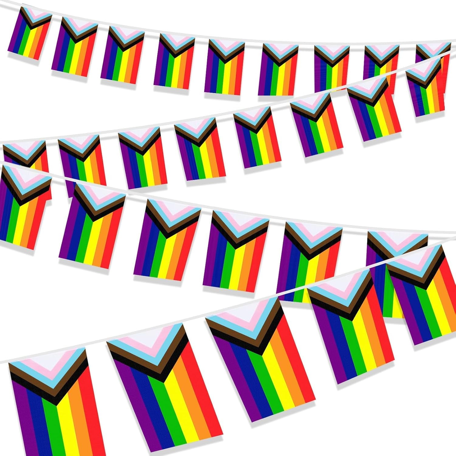 Progress Pride Flags 50 Pcs, 52.5 Feet Gay Pride Rainbow Banner String ...