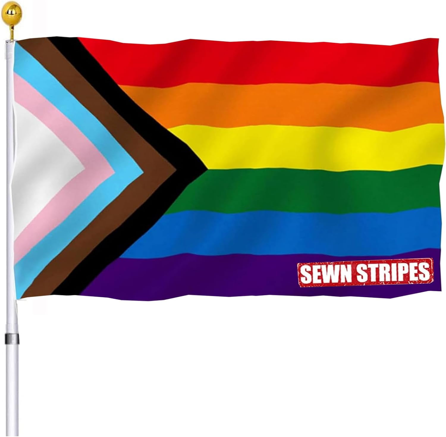 Progress Pride LGBTQ Flag 3x5 Outdoor Sewn Stripes- All Inlcusive ...