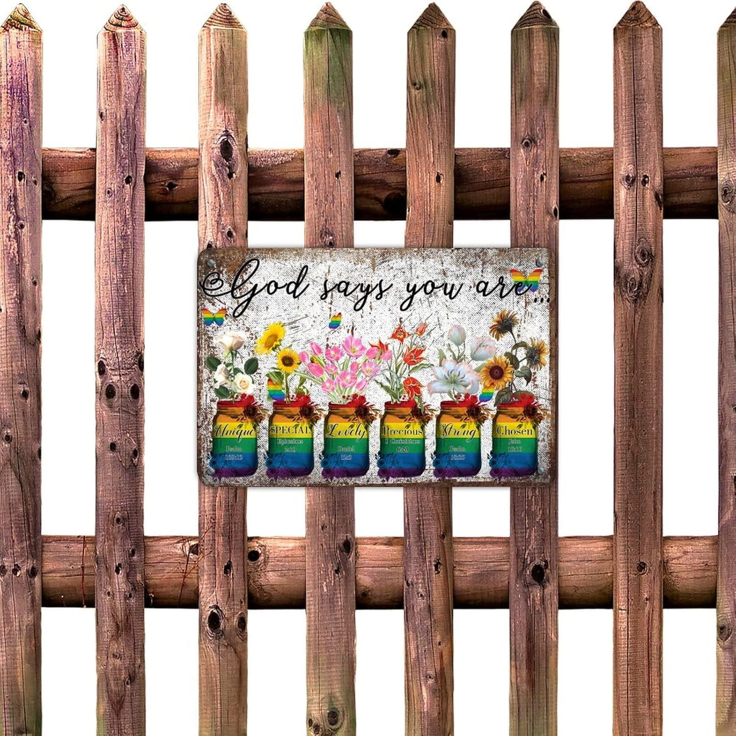 Progress Pride Metal Tin Sign God Says You are Unique Special Lovely ...