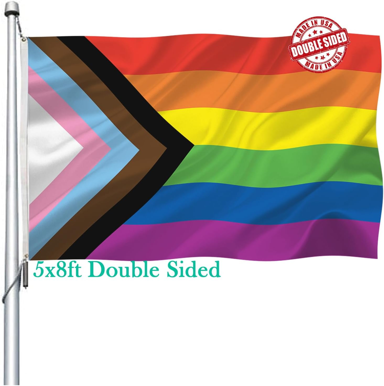 Progress Pride Rainbow Flag 5x8 Double Sided- Heavy Duty LGBTQ 2025 Gay ...