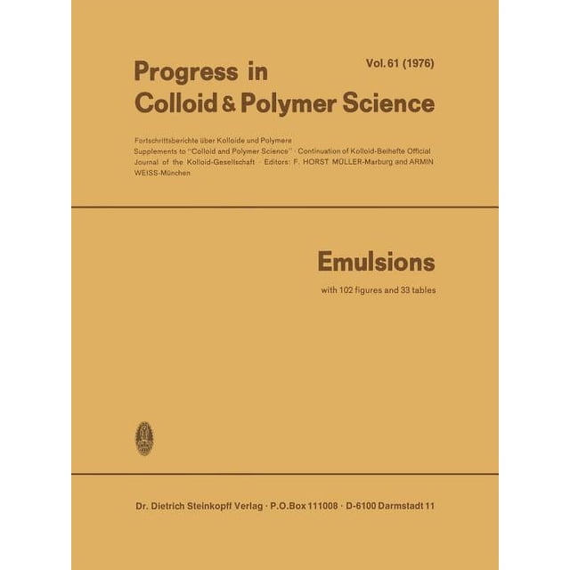 Progress in Colloid and Polymer Science Emulsions, Book 63, (Paperback ...