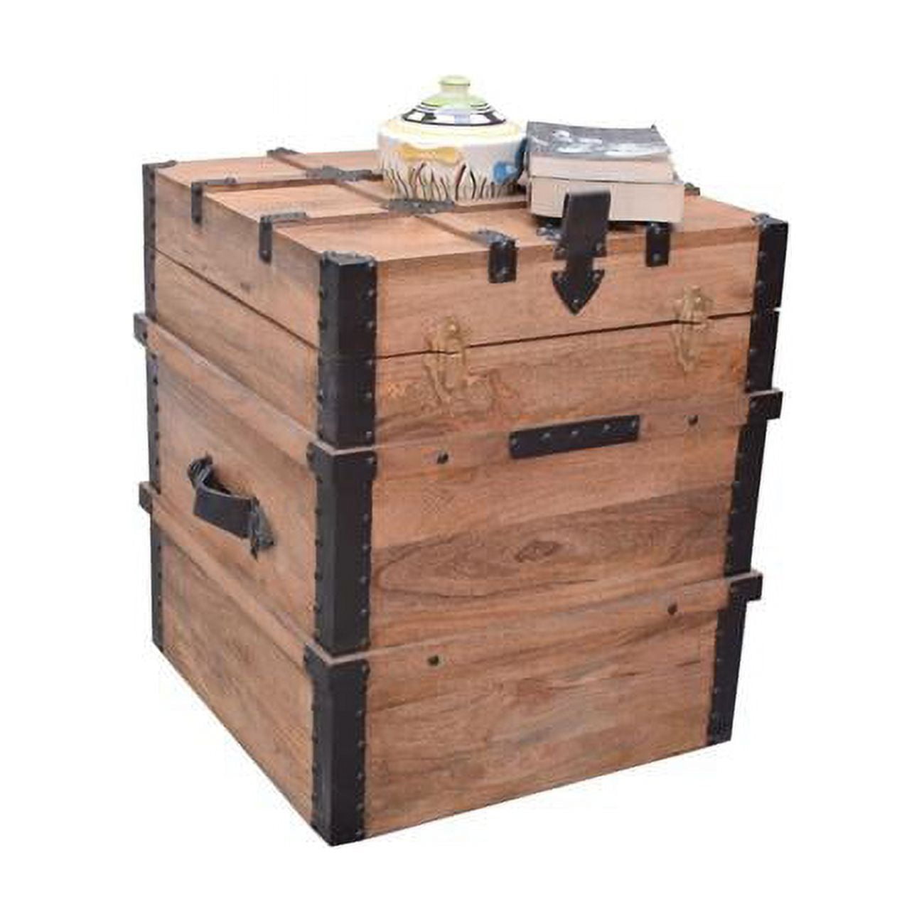 Progressive Furniture A169-69 Storage Trunk for End Table, Burn Natural ...