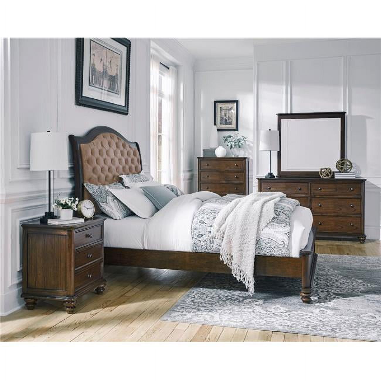 Progressive Furniture Pearson Queen Wood Upholstered Bed in Aged Oak ...