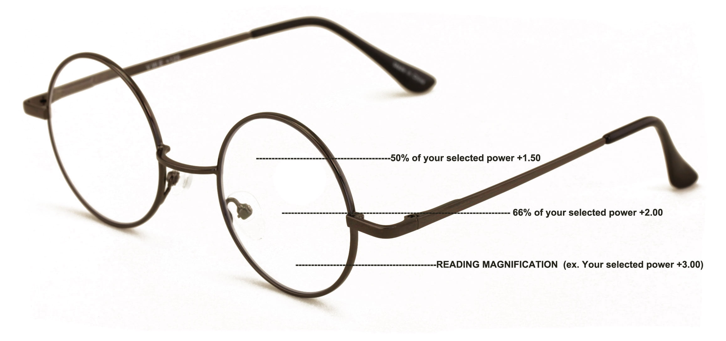 Progressive No Line Multifocus Round Metal Reading Glasses – Tri-Focal ...