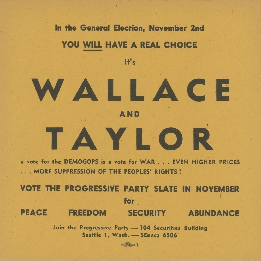 Progressive Party Campaign Poster In The 1948 U.S. Presidential ...