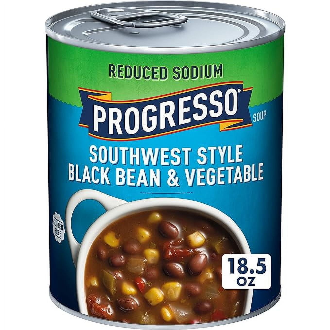 Progresso Reduced Sodium, Southwest Style Black Bean & Vegetable Canned Soup, Gluten Free, 18.5 ...