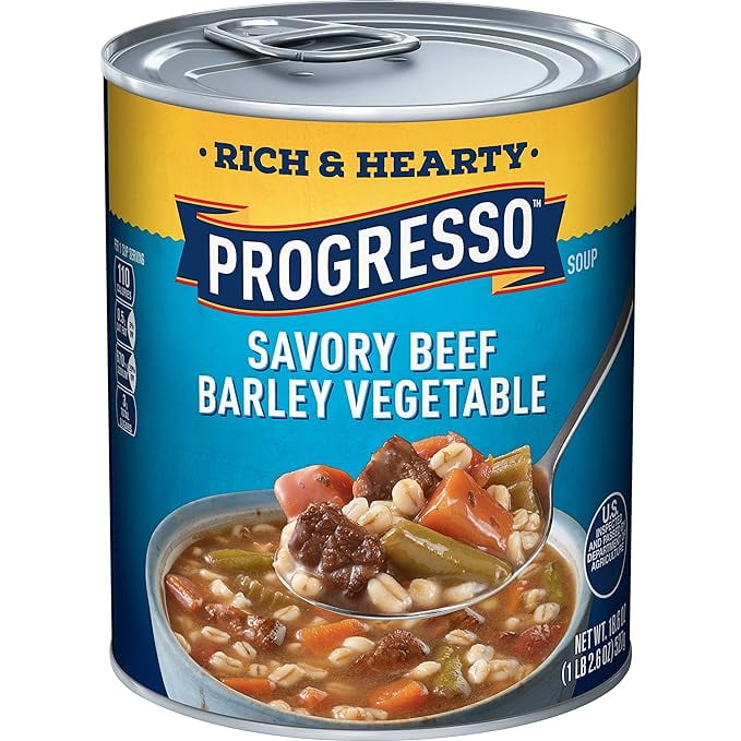 Progresso Rich & Hearty, Savory Beef Barley Vegetable Canned Soup, 18.6 ...