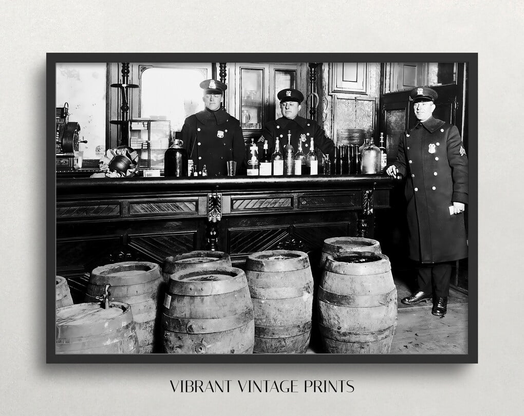 Prohibition Wall Art, Black And White Art, Police At Bar, Vintage Wall ...