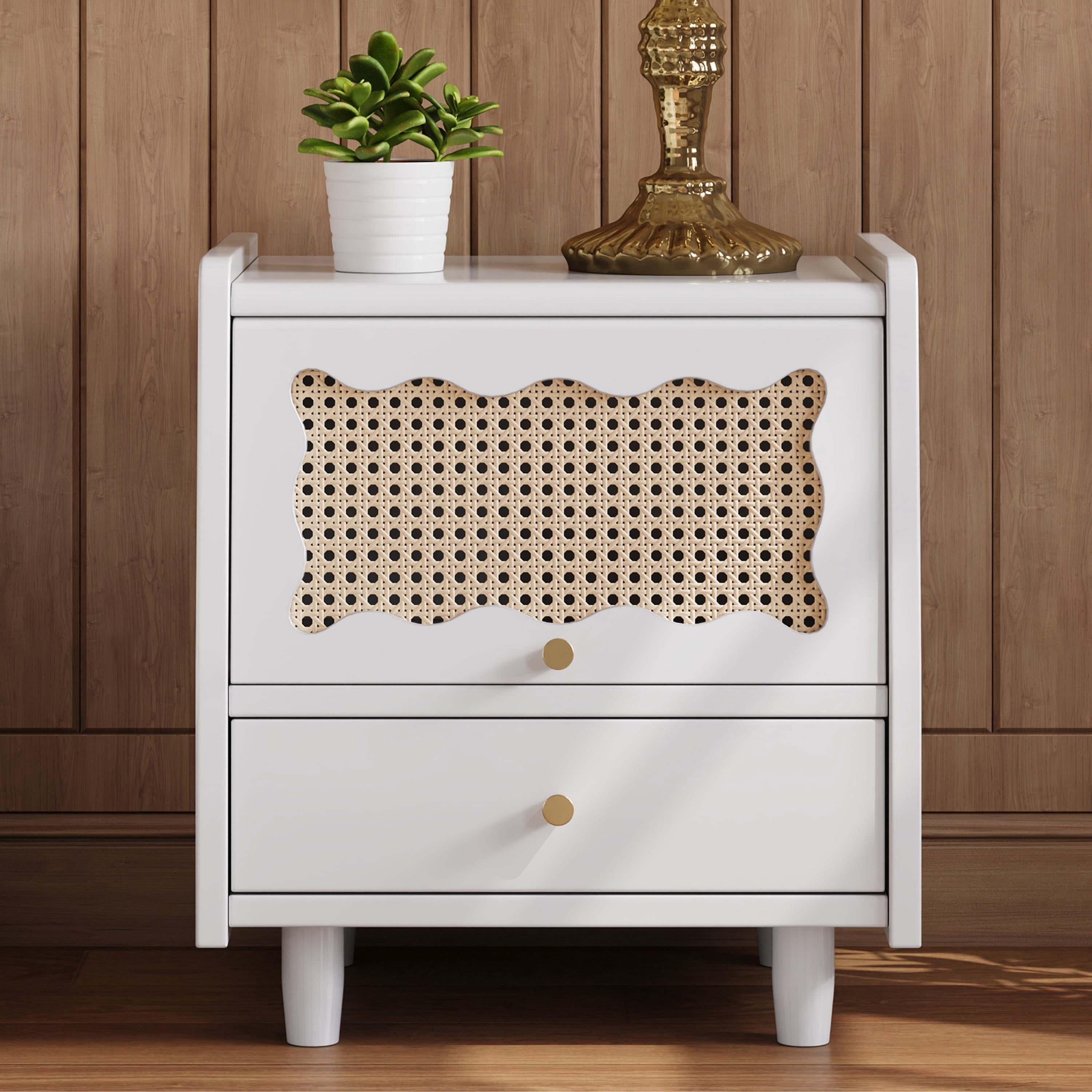 Prohonbec Modern Bohemian Wooden Nightstand with Rattan-Woven Flip Top ...
