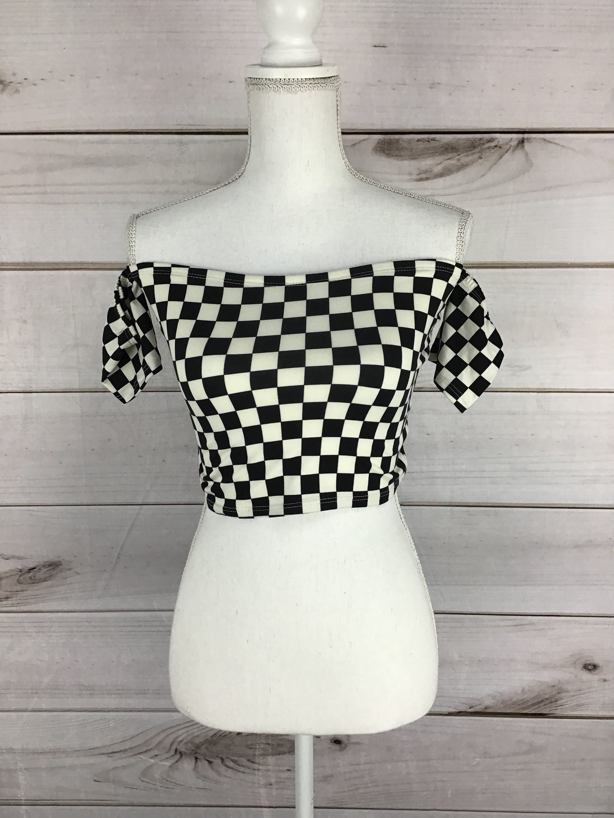 Project 28 NYC - Off-Shoulder Checker Crop Top - Juniors - M - Walmart.com