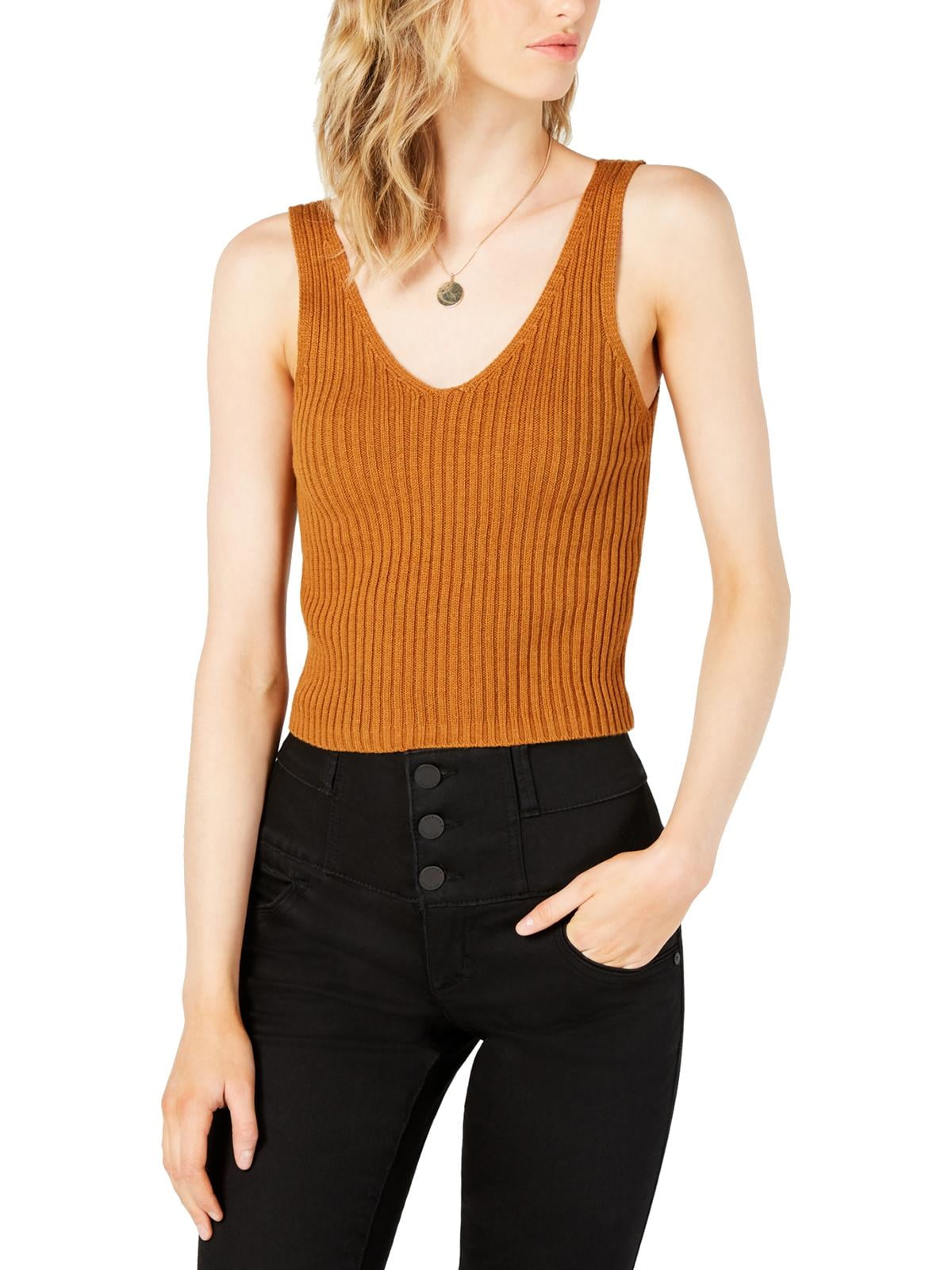 PROJECT 28 NYC Women Brown Sweater Material Double V Neck Tank Top L ...