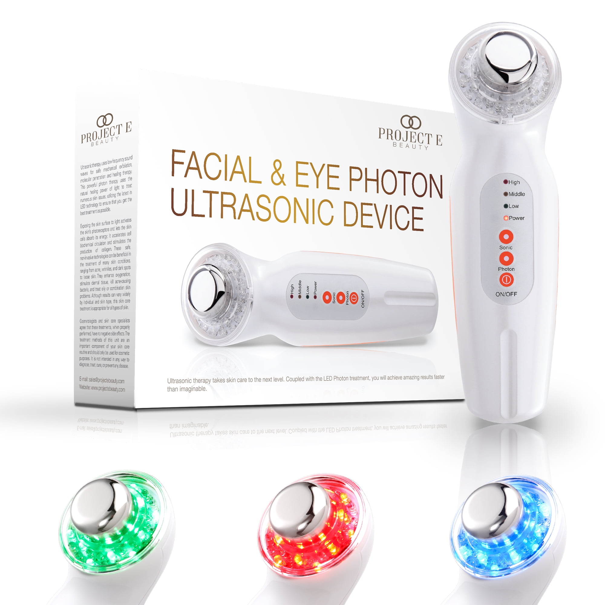 Project E Beauty Facial Device, SkinSonic LED Ultrasonic Wand, Anti ...