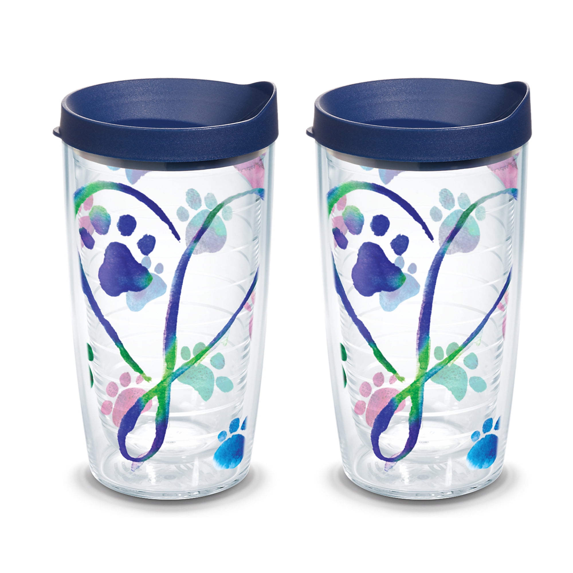Project Paws Dog Paws Script Heart 16 oz Tumbler with lid, 2 Pack ...