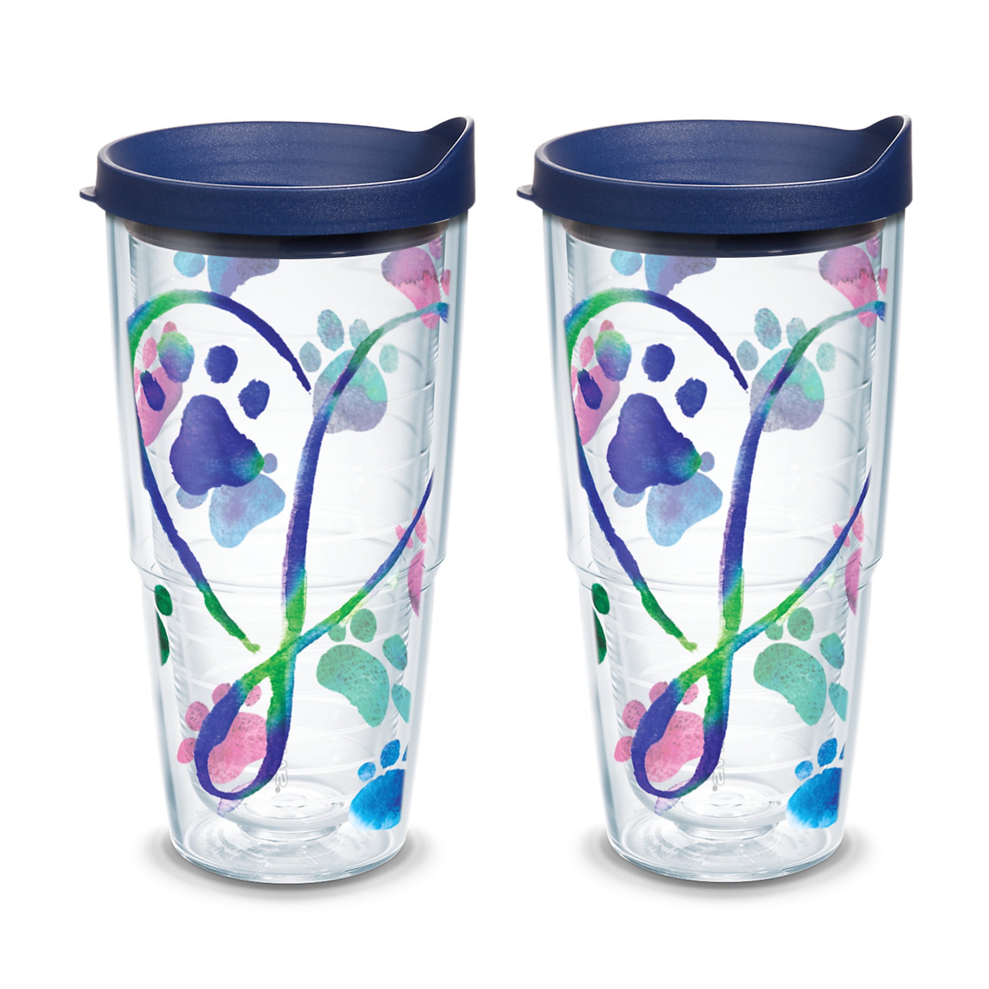 Project Paws Dog Paws Script Heart 24 oz Tumbler with lid, 2 Pack ...