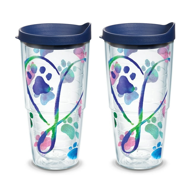 Project Paws Dog Paws Script Heart 24 oz Tumbler with lid, 2 Pack ...