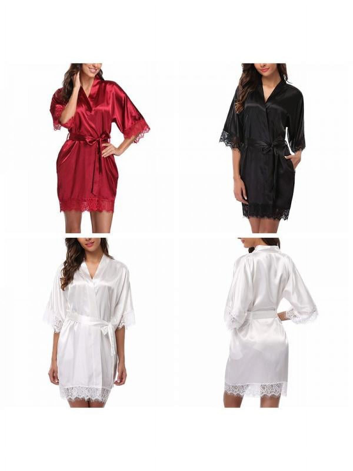 Project Retro women's Lace-Trim Kimono Style Short Satin Robe Sleepwear ...
