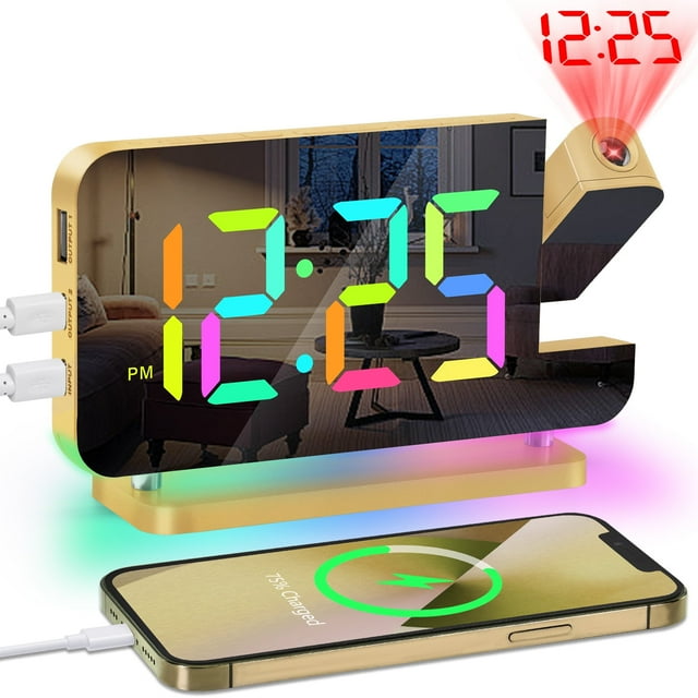Projection Alarm Clock, 7.4" LED Mirror Digital Clocks Large Display ...